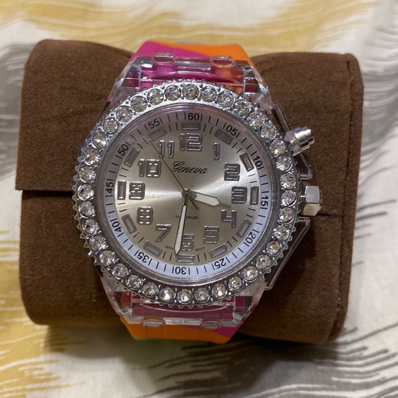 Geneva Platinum | Jewelry | Geneva Watch Rainbow Sherbet Rubber Band ...